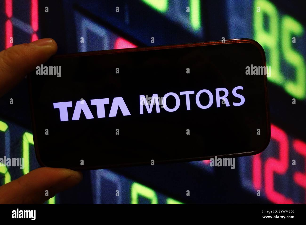 In this photo illustration, the Tata Motors company logo is seen ...