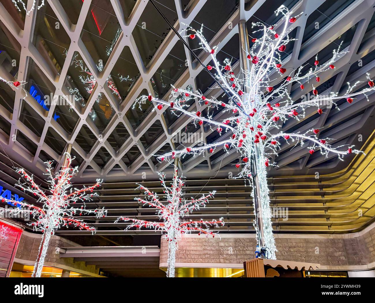 Christmas trees electric street art Liverpool One Stock Photo - Alamy
