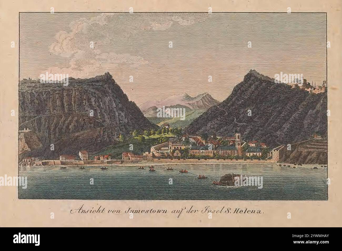 Illustration of exile of Napoleon Bonaparte. View of James-Town on St ...