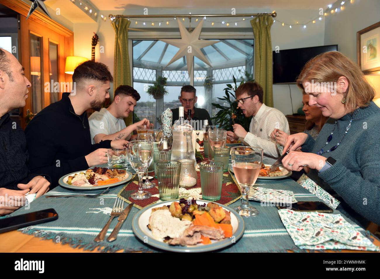 Family Christmas dinner at home UK Stock Photo - Alamy