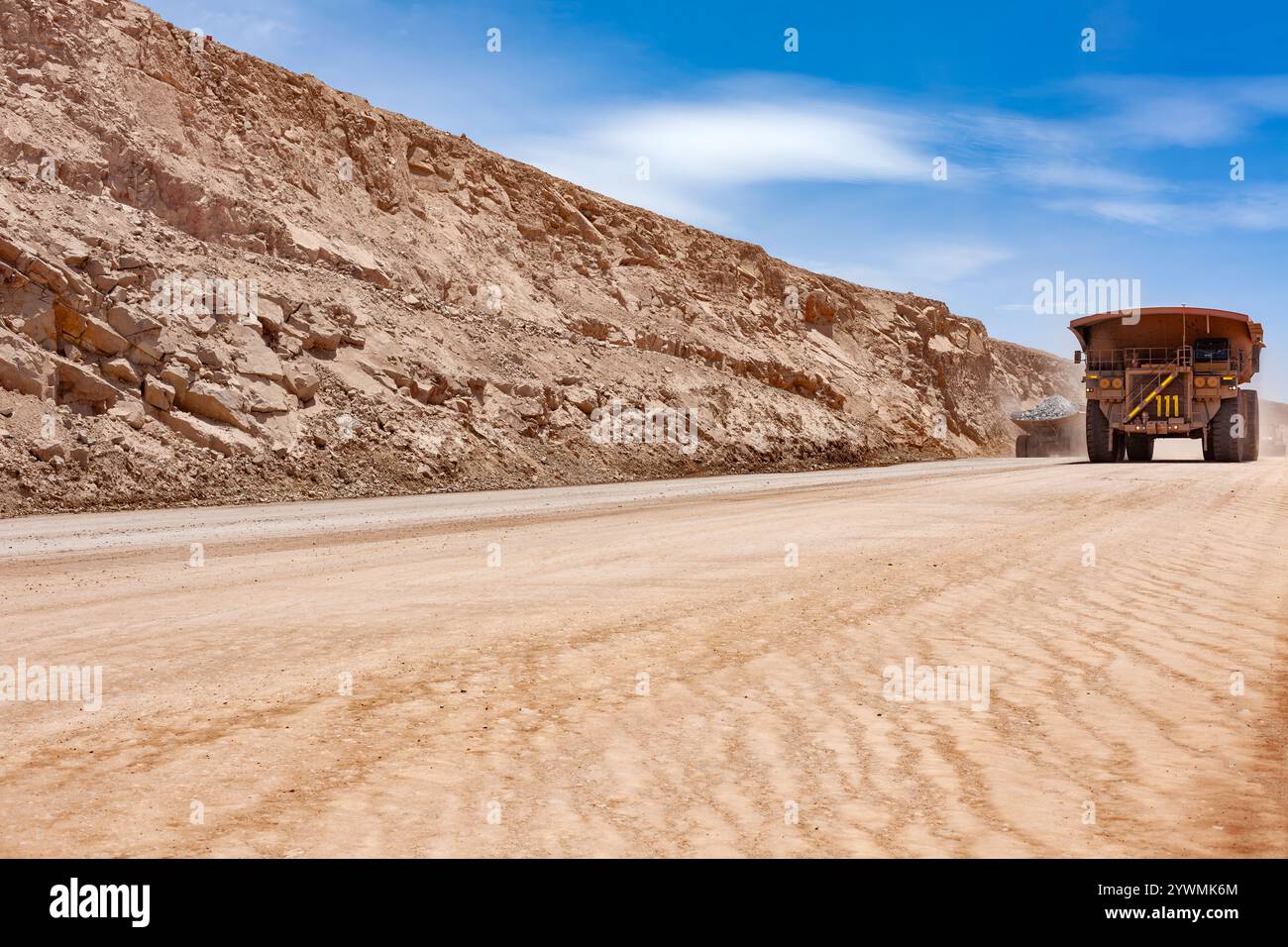 Huge large dump trucks at an open-pit copper mine in Peru Stock Photo ...