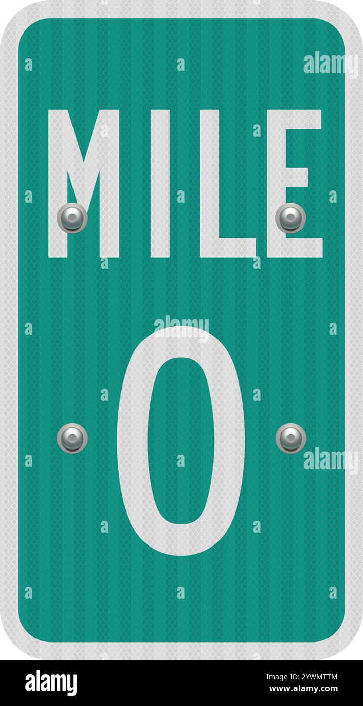 Vector illustration of Mile 0 green road sign with reflector effect ...