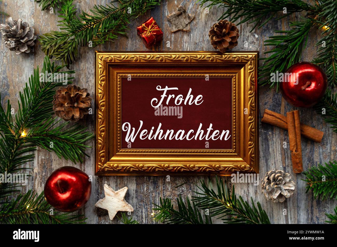 Weihnachtsgruss und schriftzug frohe weihnachten hi-res stock ...