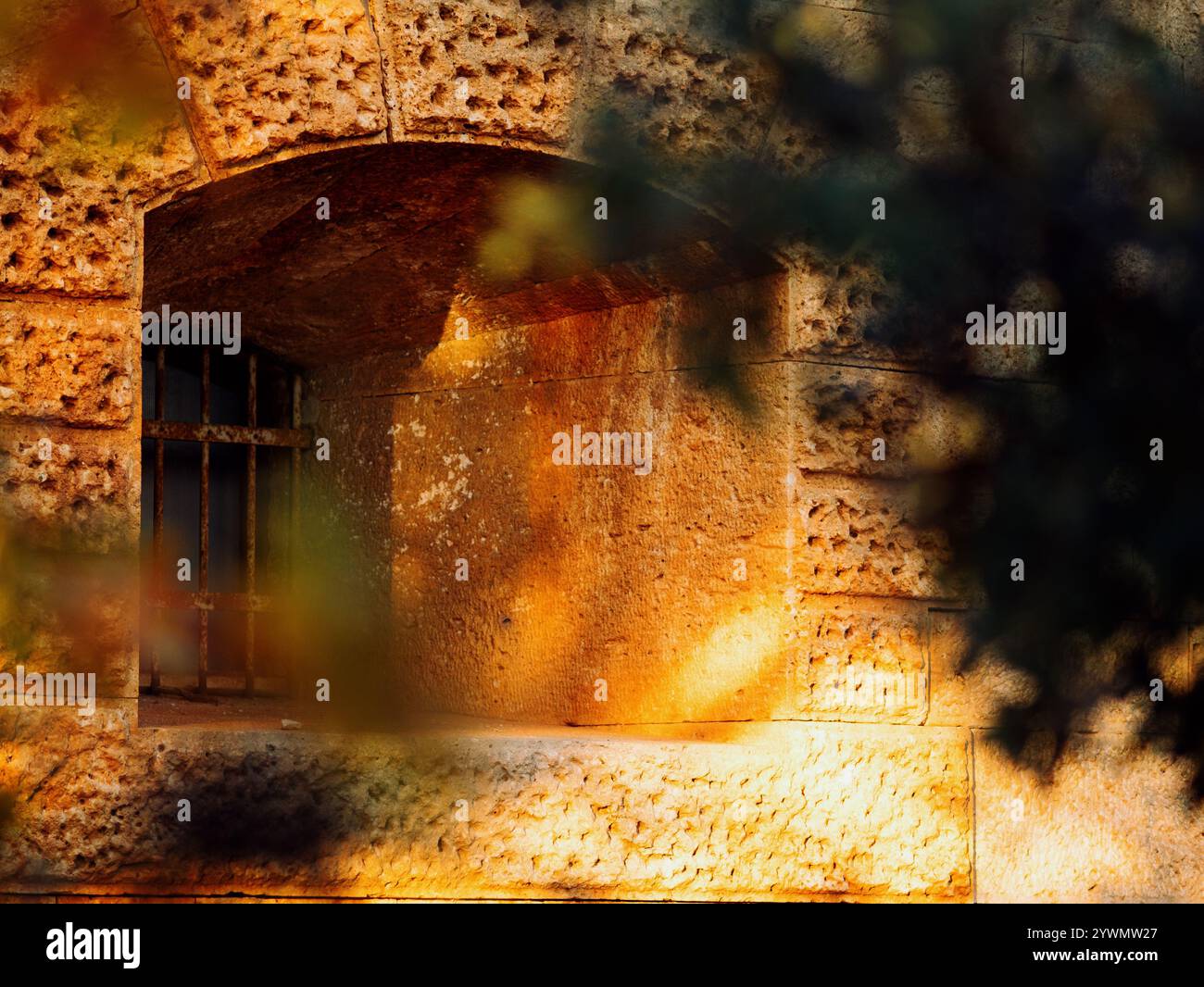 Outer stone wall of fort sunset. Iconic Fort Bourguignon (Fort Monsival ...