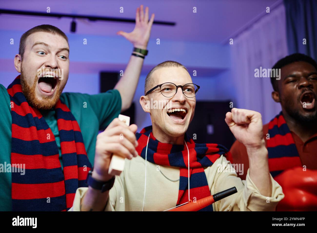 Closeup portrait of excited sports fans cheering and screaming while ...