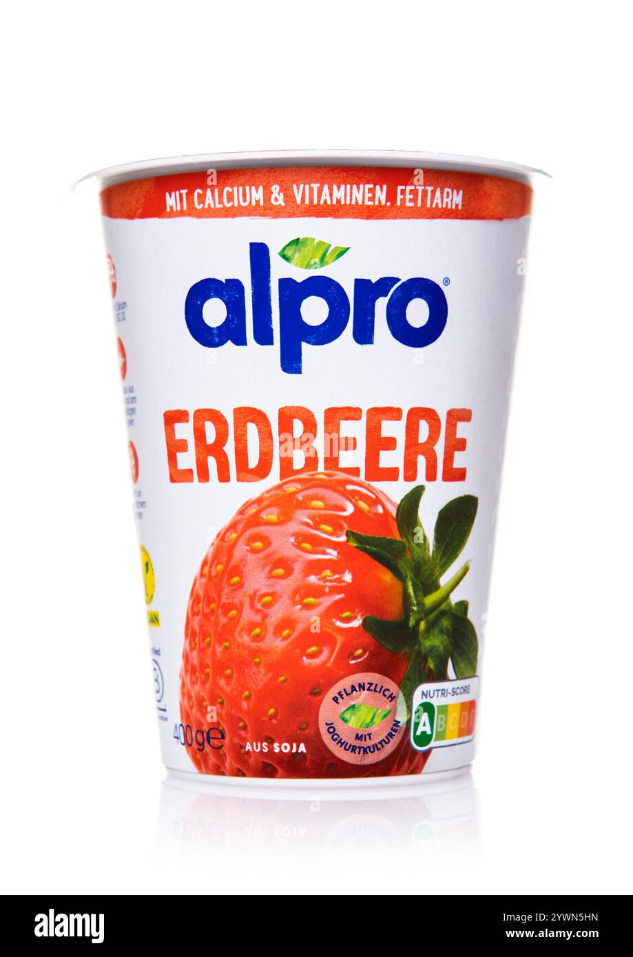 LONDON, UK - DECEMBER 10, 2024: Alpro yogurt packed with strawberry on ...