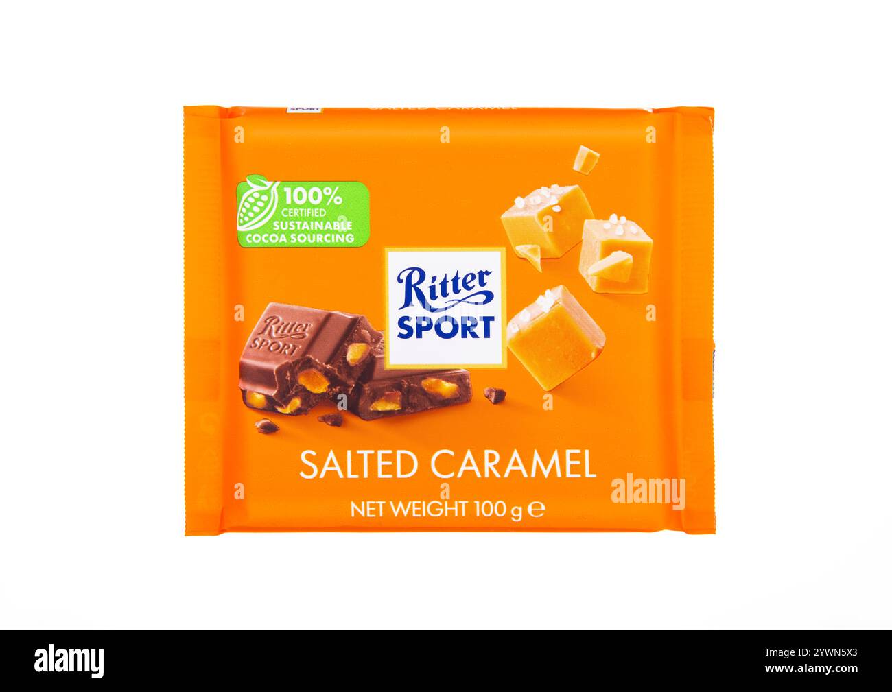 LONDON, UK - NOVEMBER 27, 2024: Ritter Sport chocolate bar with salted ...