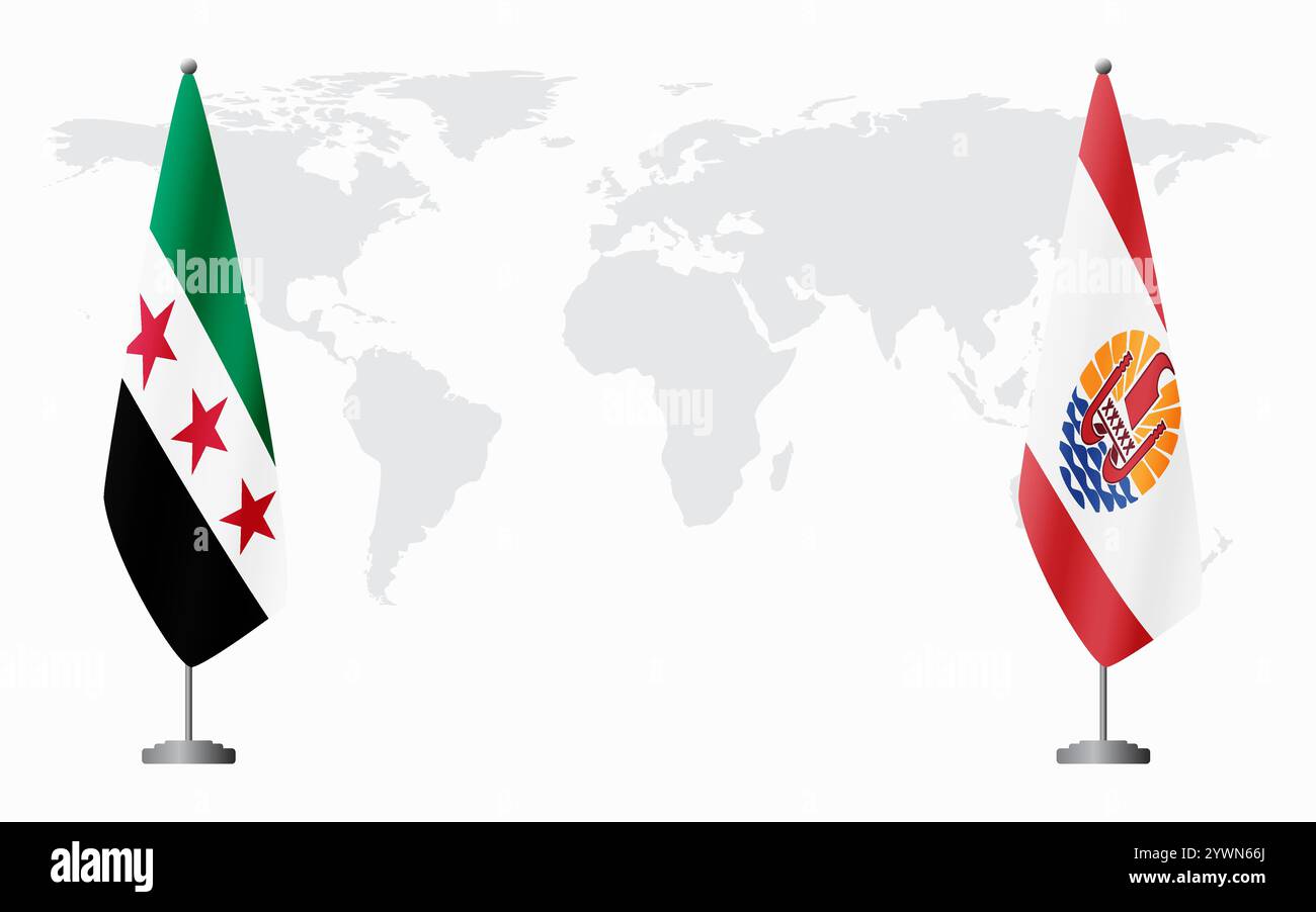 Syrian Revolution and French Polynesia flags for official meeting ...