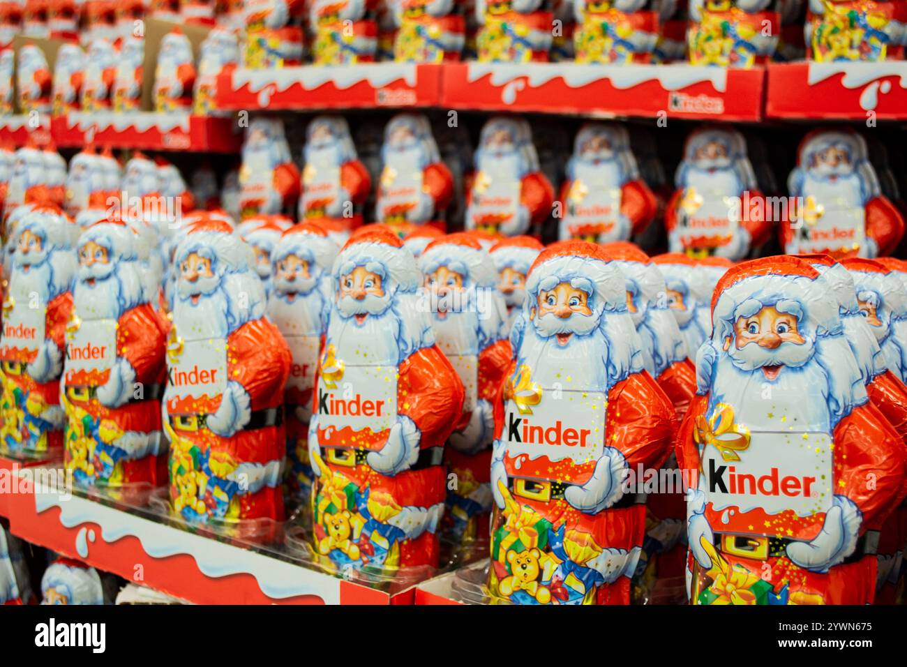Moscow, Russia, November 2020: Lots of chocolate Santa clauses from ...