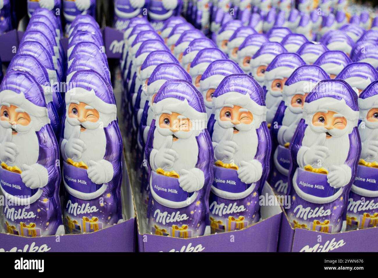 Moscow, Russia, November 2020: Close up of lots of chocolate winking ...