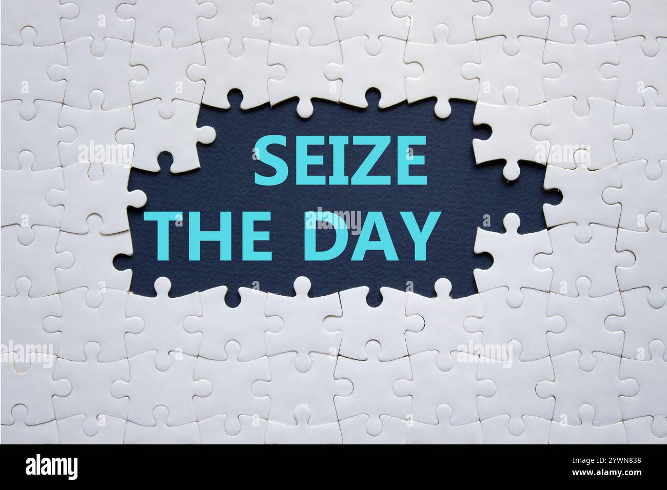 Seize the day symbol. White puzzle with words Seize the day. Beautiful ...