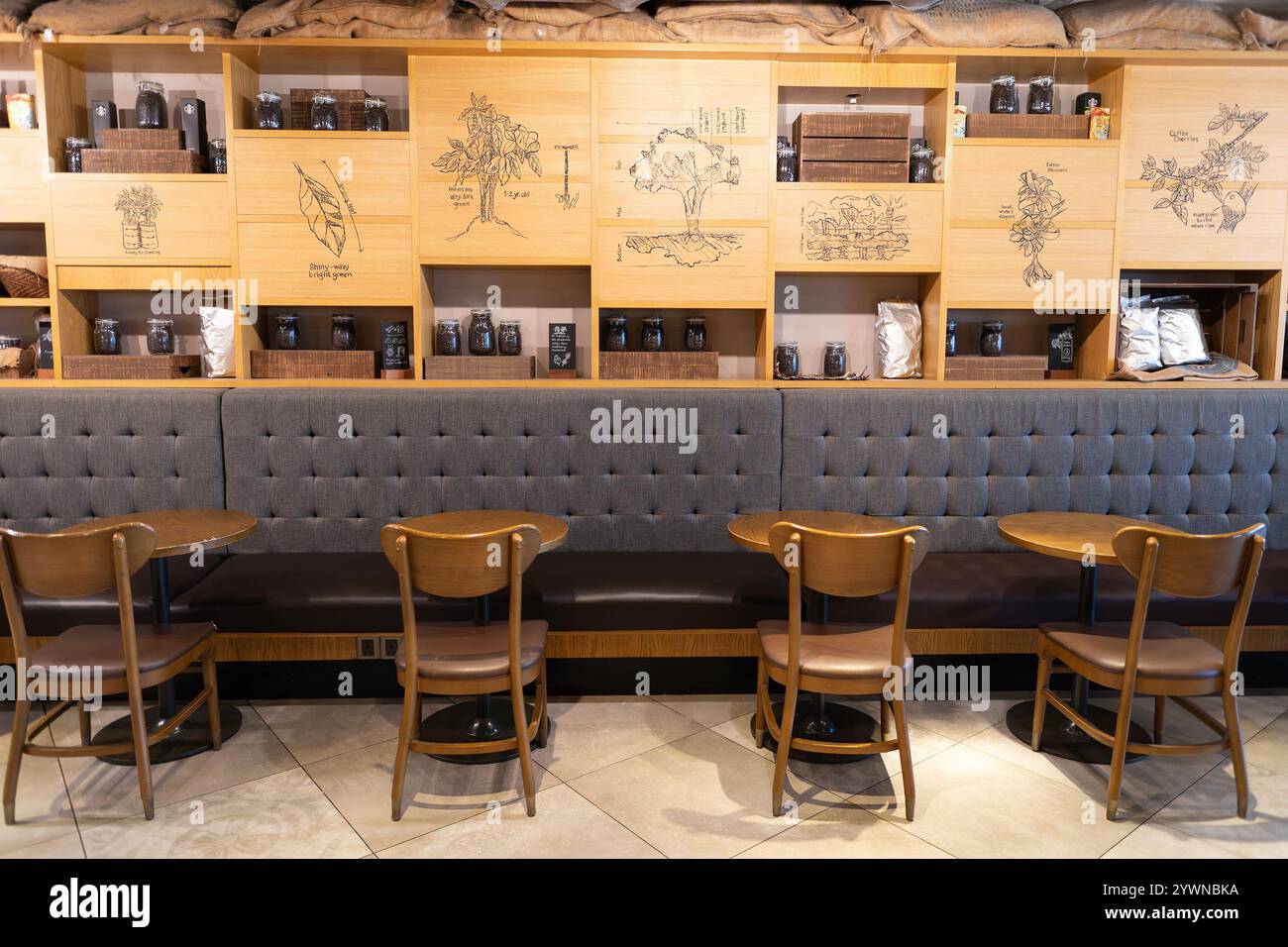KUALA LUMPUR, MALAYSIA - DECEMBER 03, 2023: interior shot of Starbucks ...