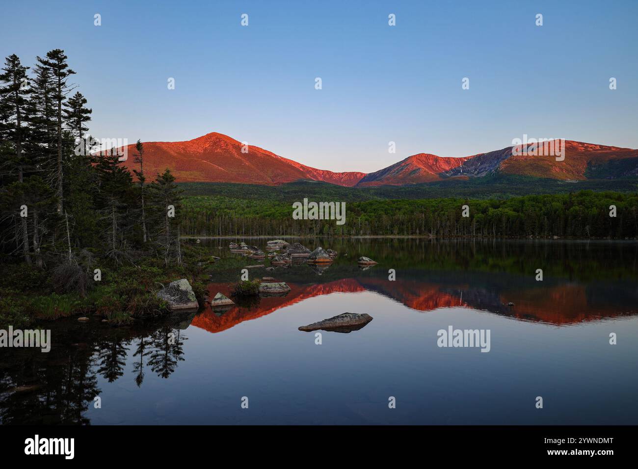 Katahdin at sunrise from Sandy Stream Pond in Baxter State Park Stock ...