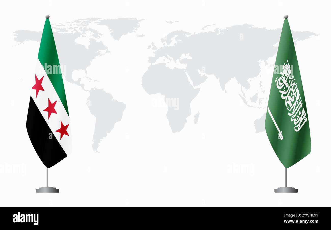 Syrian Revolution and Saudi Arabia flags for official meeting against ...