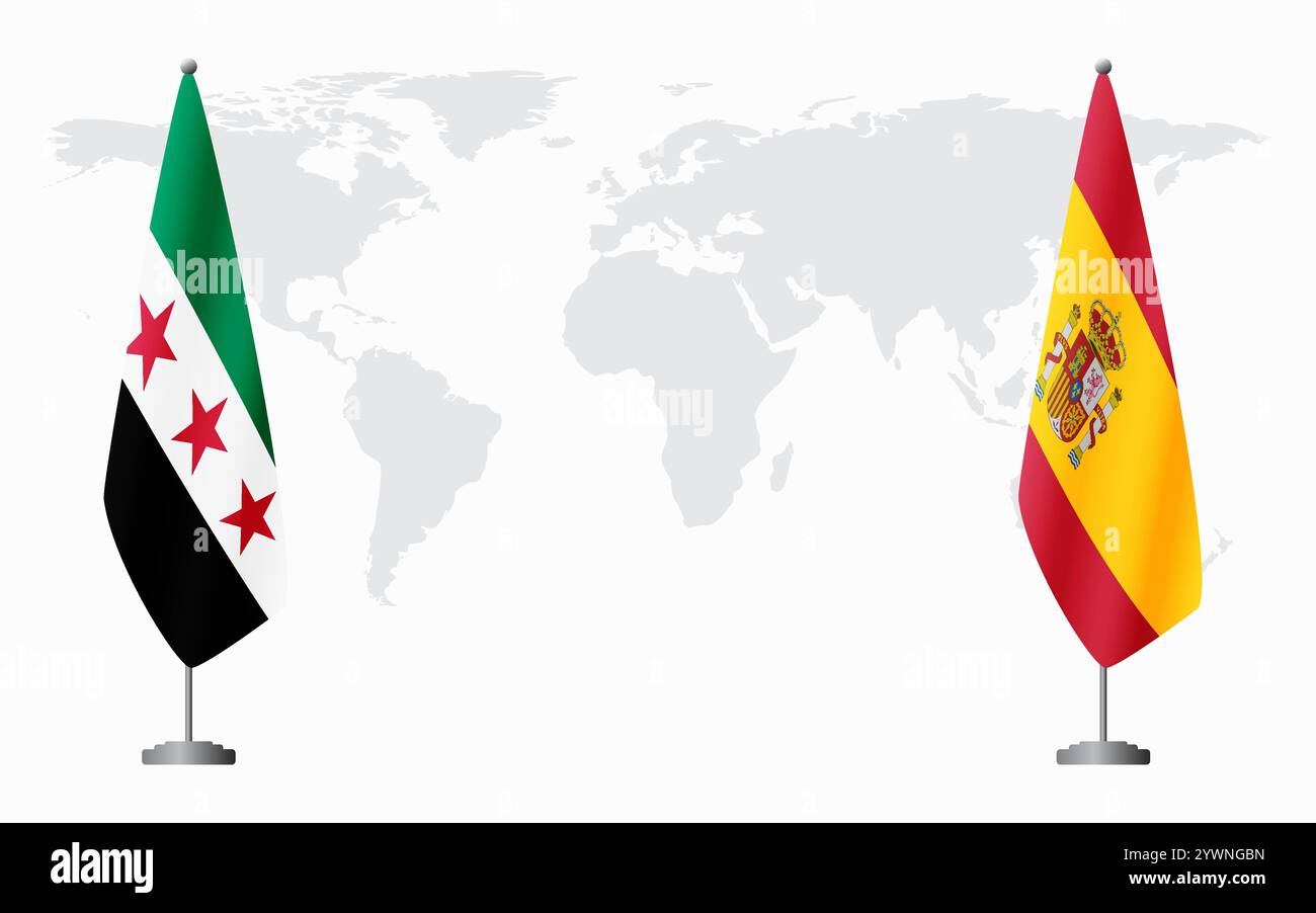 Syrian Revolution and Spain flags for official meeting against ...