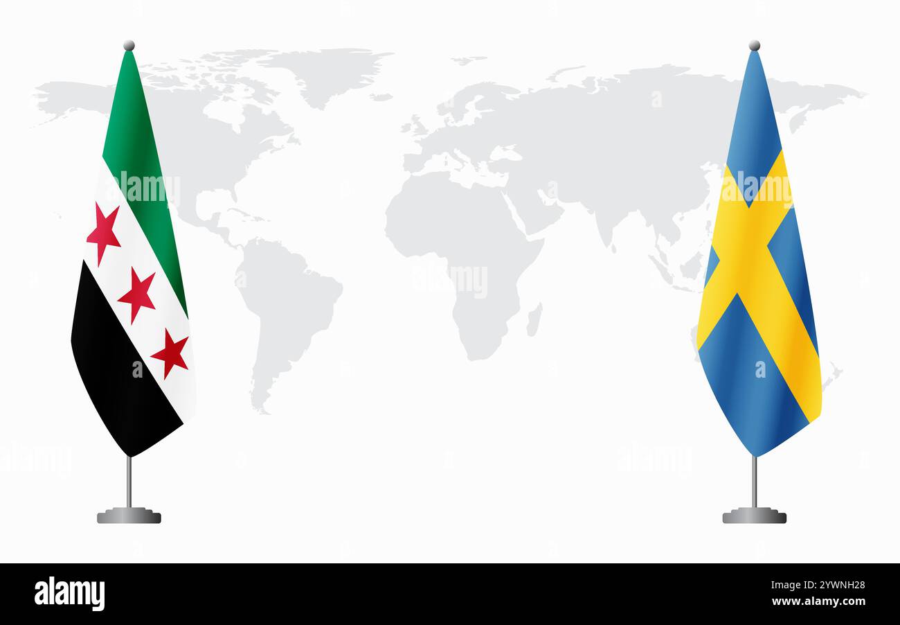 Syrian Revolution and Sweden flags for official meeting against ...