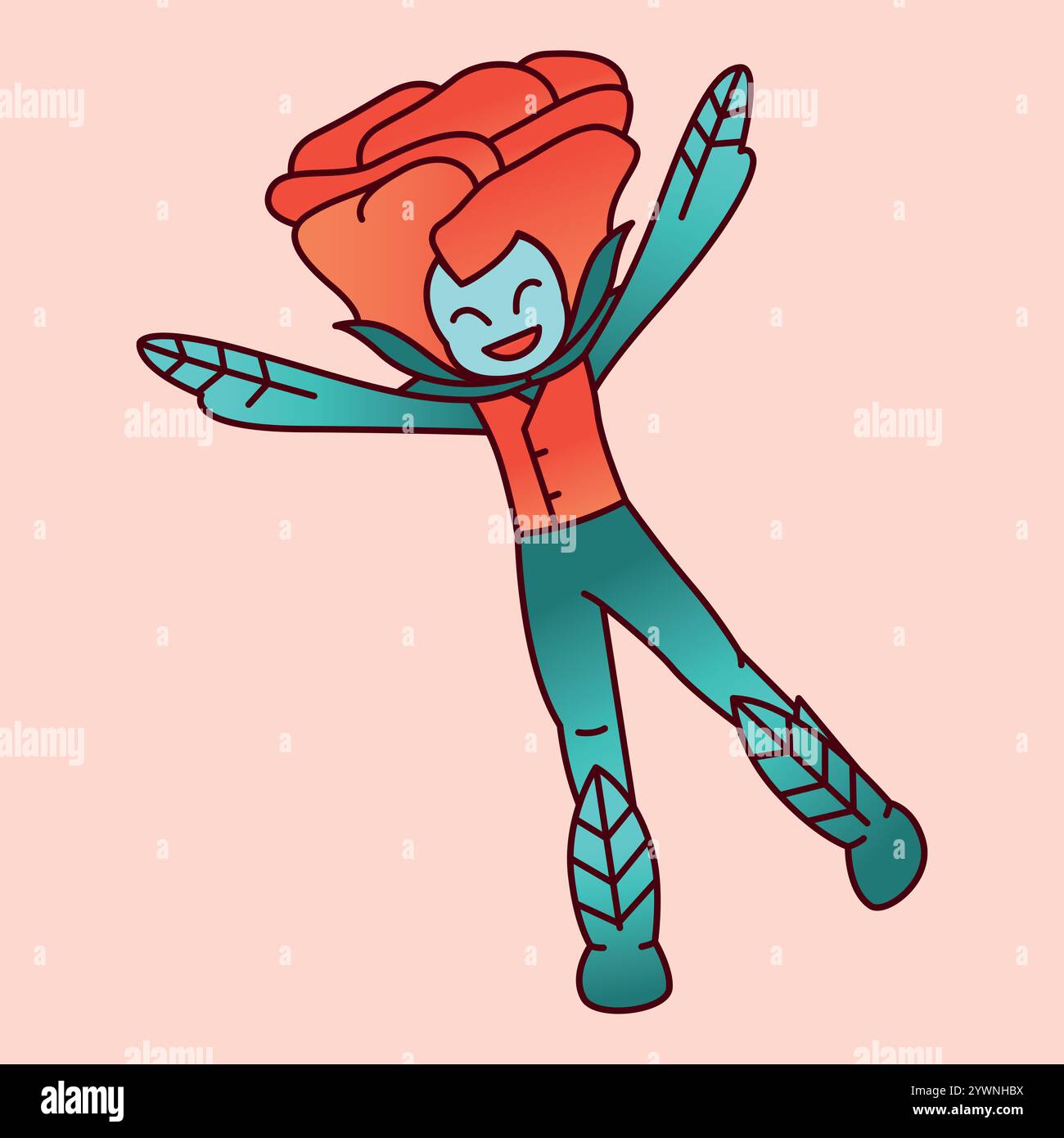 Cute fary tale character flower color line illustration. Pose and ...