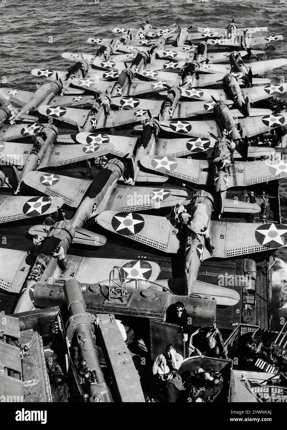 Douglas SBD Dauntlesses on the flight-deck of the USS Enterprise, a ...