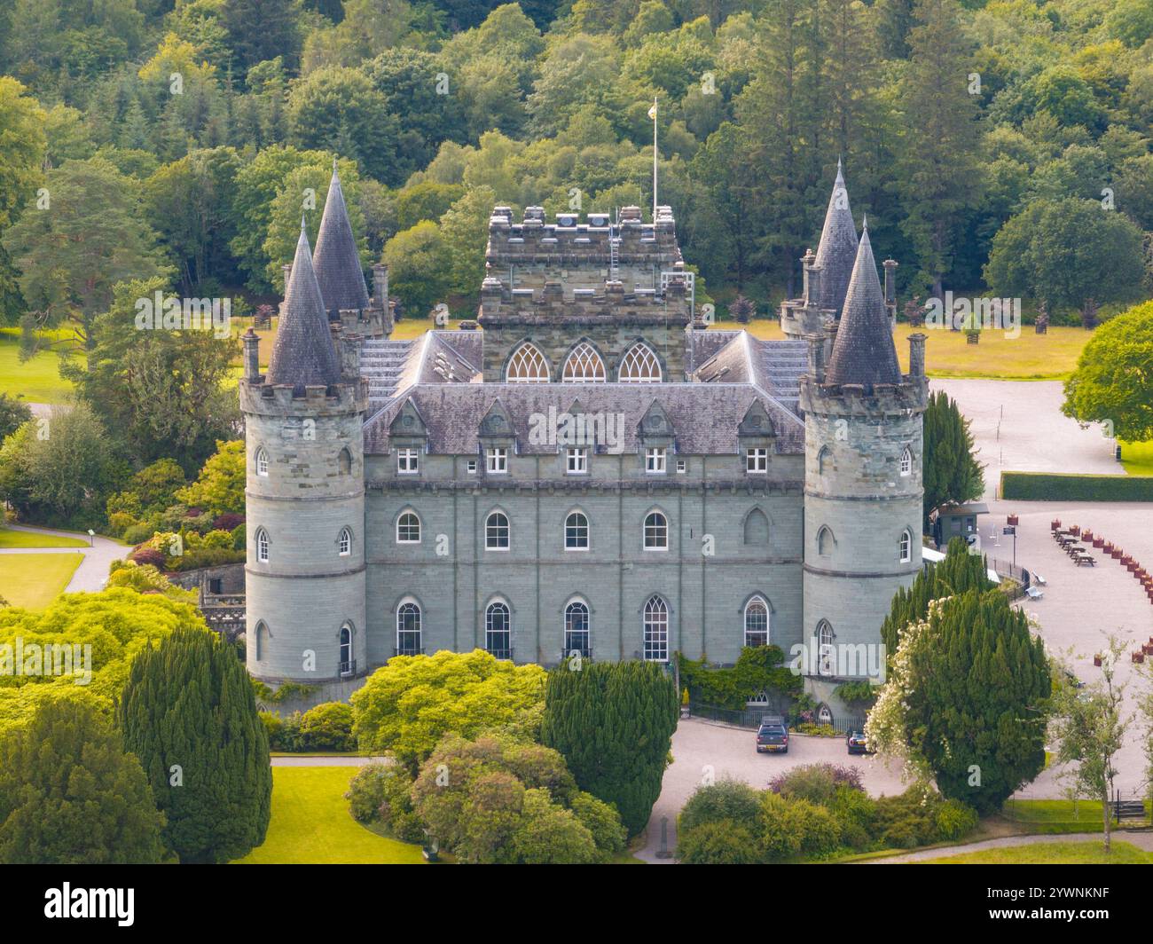 Aerial view of Inveraray Castle in Argyll and Bute. It is the seat of ...