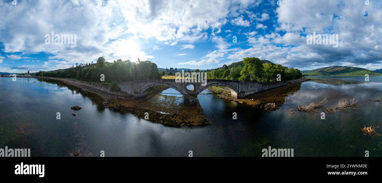 Aerial view of Loch Fyne and Aray Bridge seen from Inveraray in ...