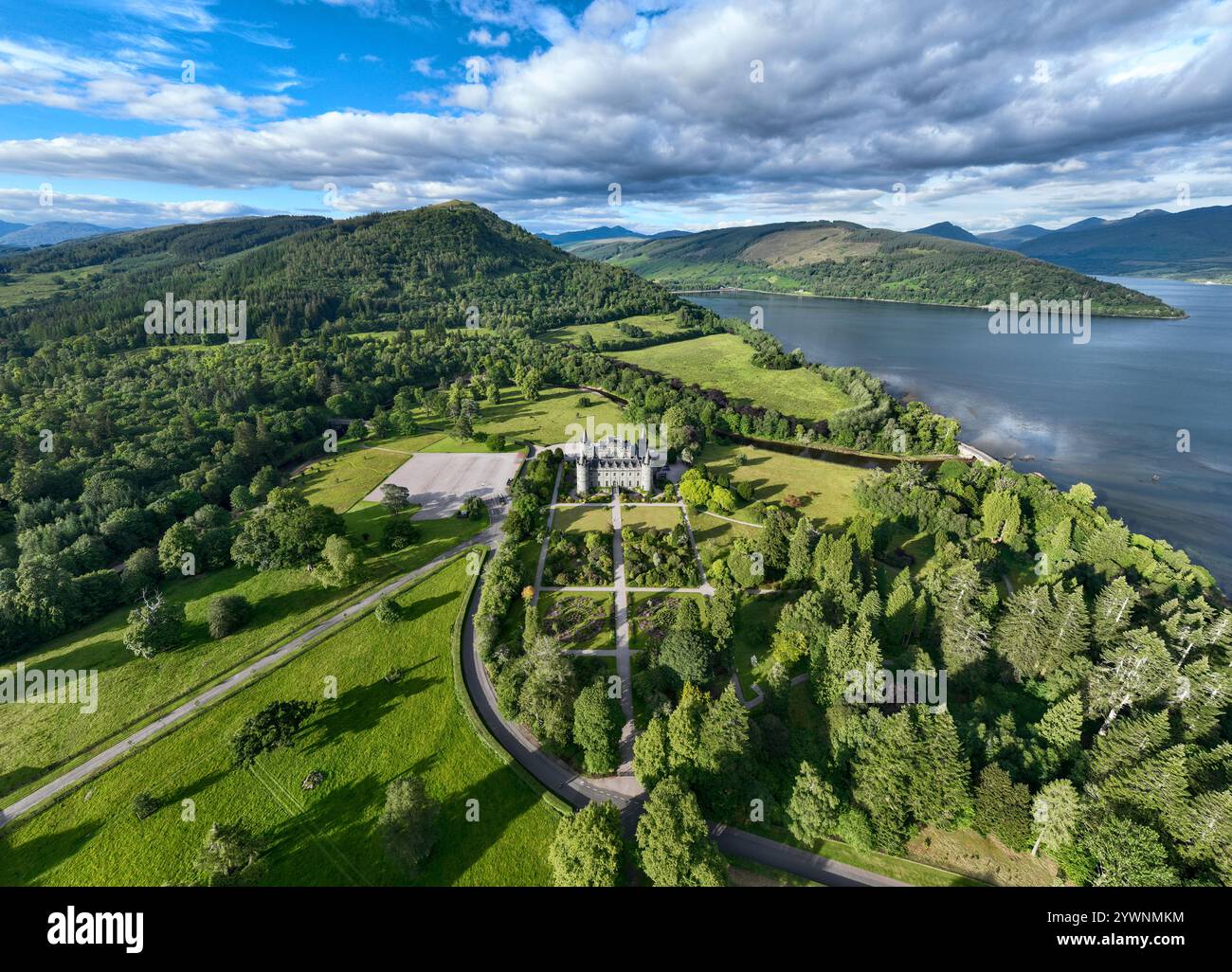 Aerial view of Inveraray Castle in Argyll and Bute. It is the seat of ...