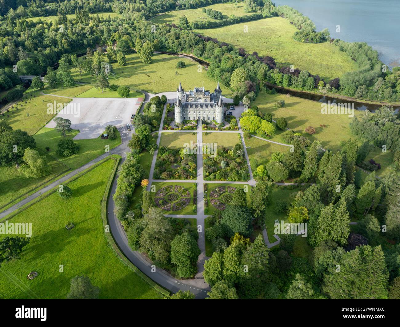 Aerial view of Inveraray Castle in Argyll and Bute. It is the seat of ...