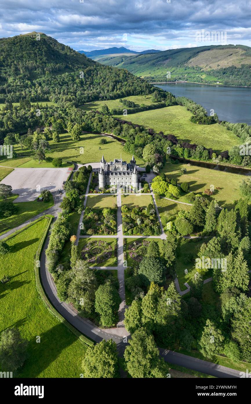 Aerial view of Inveraray Castle in Argyll and Bute. It is the seat of ...