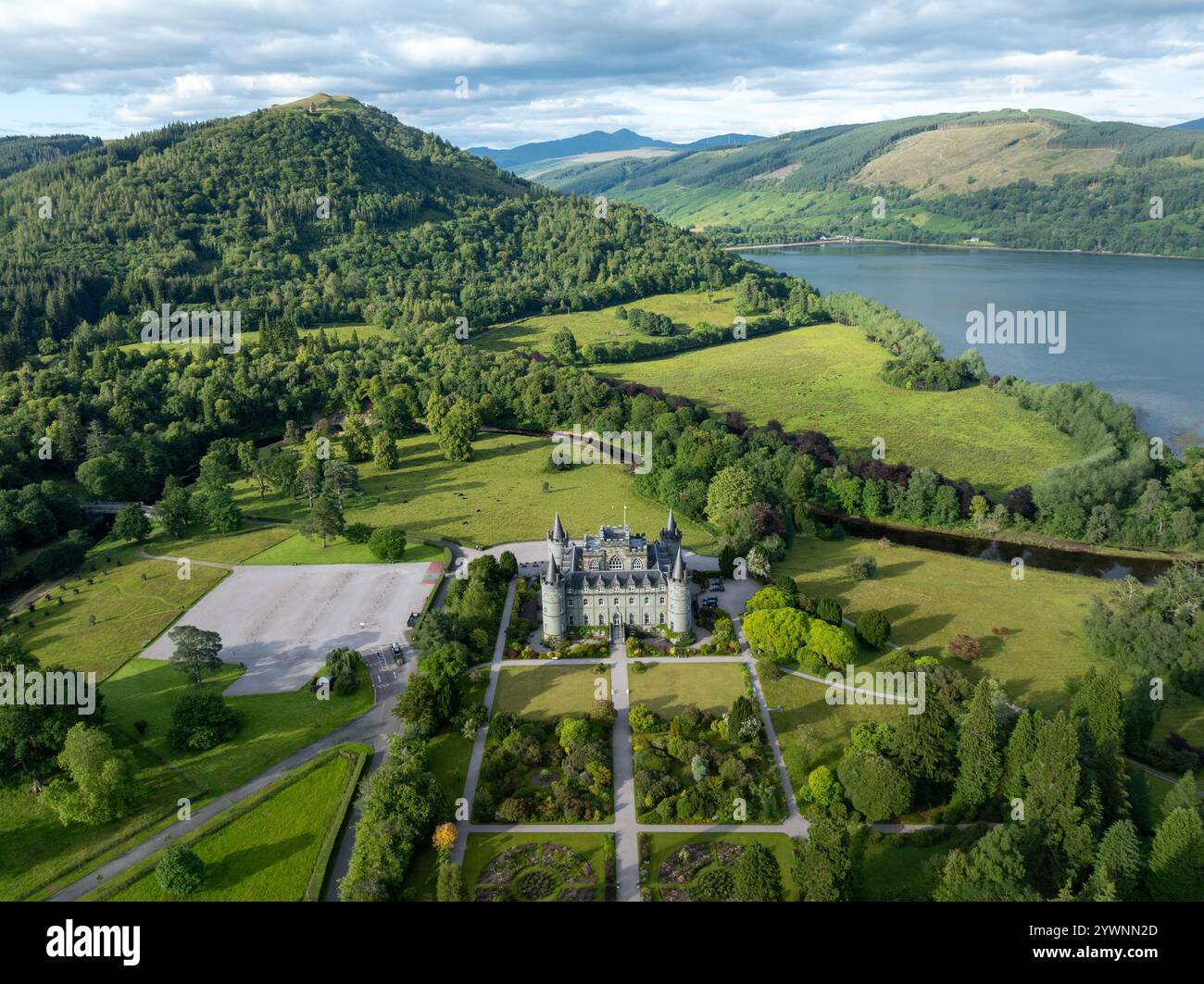 Aerial view of Inveraray Castle in Argyll and Bute. It is the seat of ...