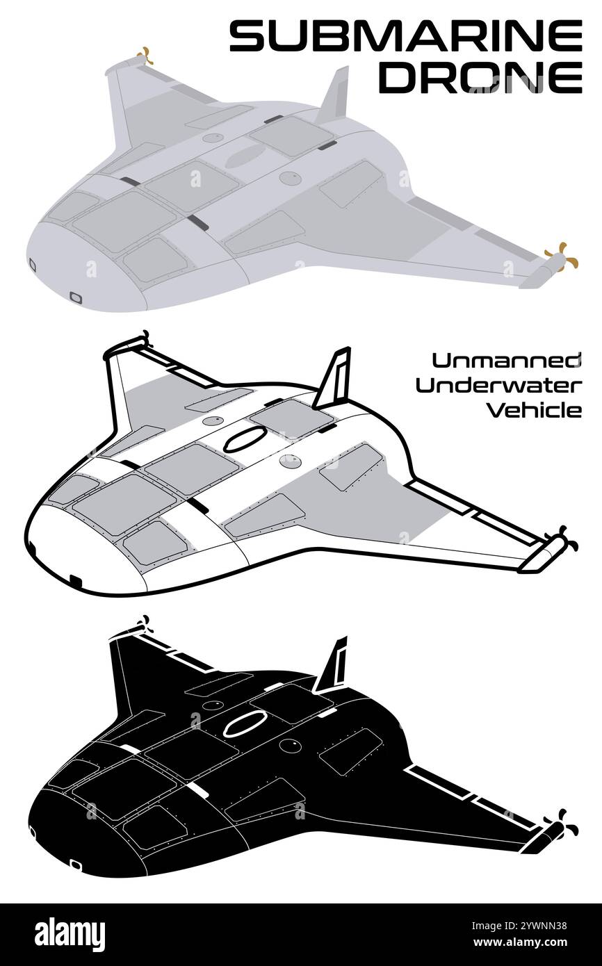 Unmanned underwater vehicle drone submarine 3D USA vector illustration ...