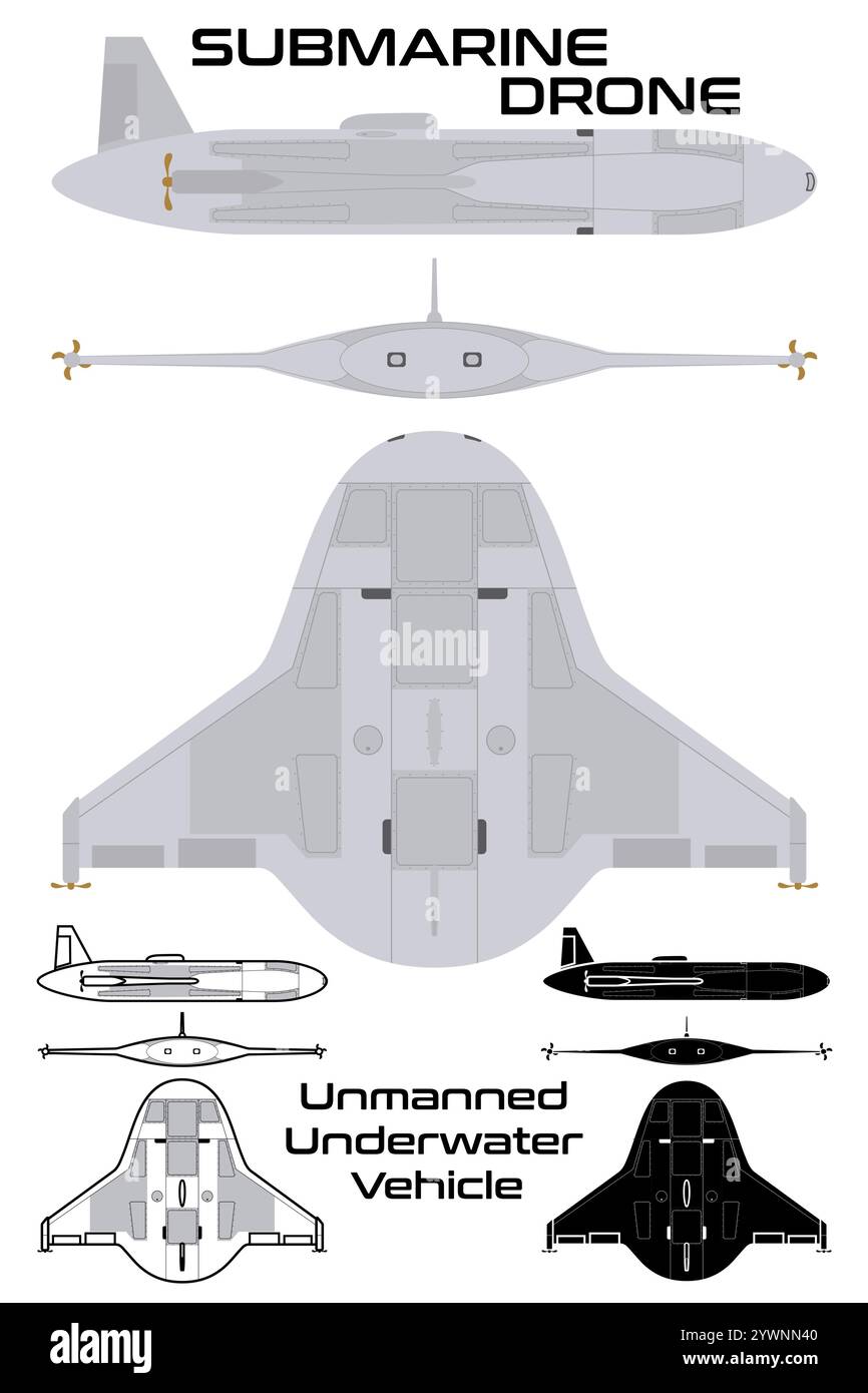 Unmanned underwater vehicle drone submarine USA vector illustration ...
