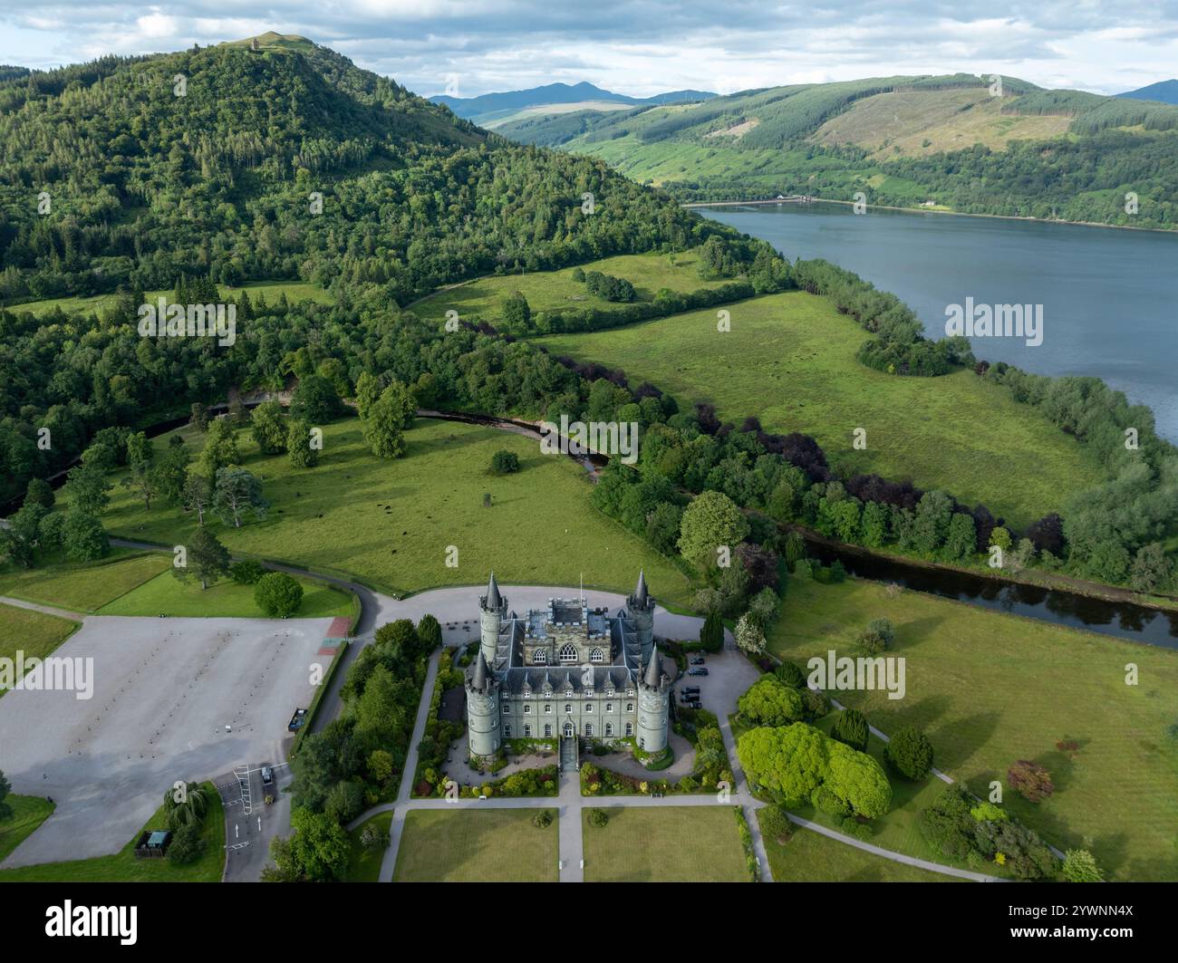 Aerial view of Inveraray Castle in Argyll and Bute. It is the seat of ...