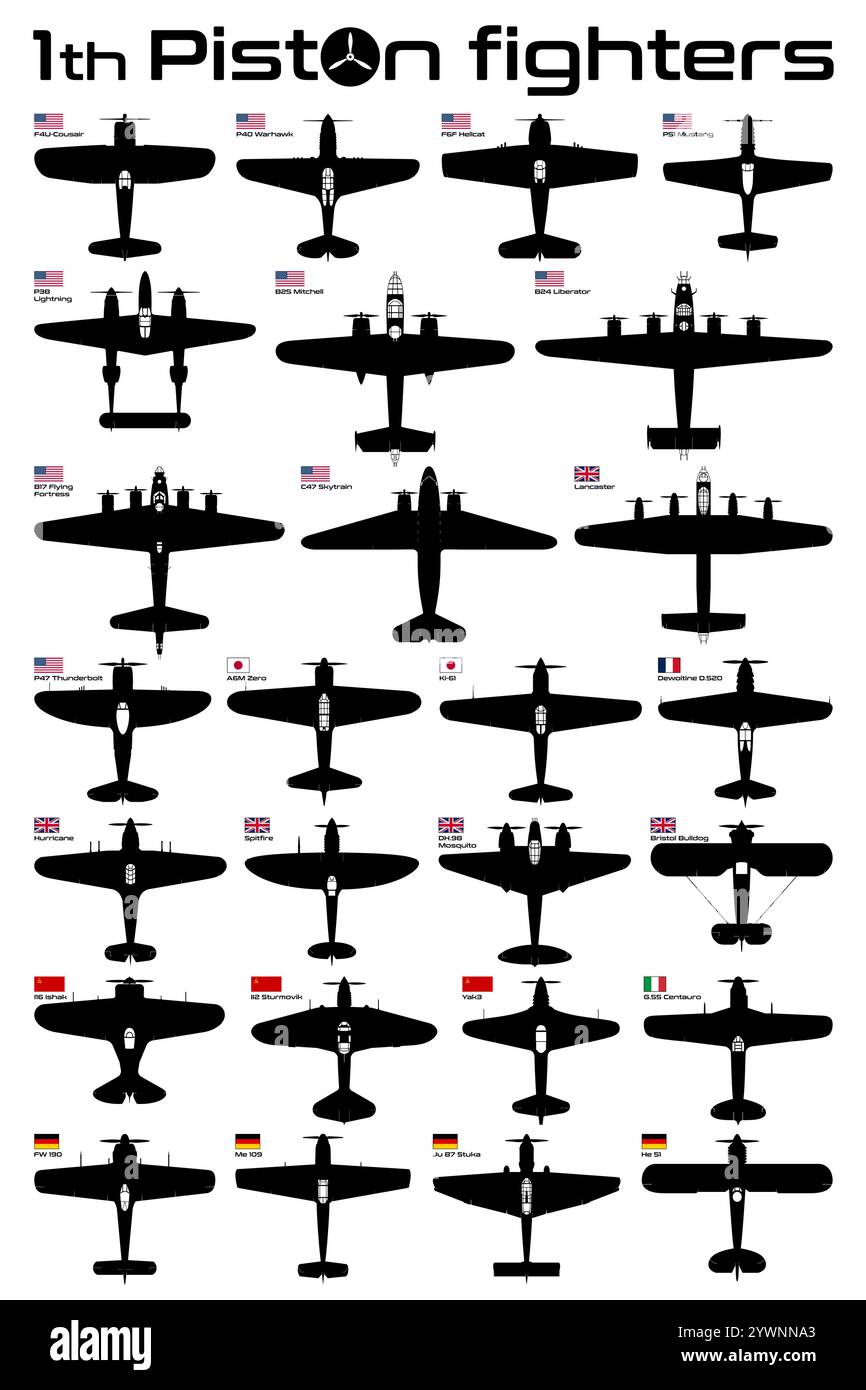 1th Piston global aircraft fighters vector illustration Stock Vector ...