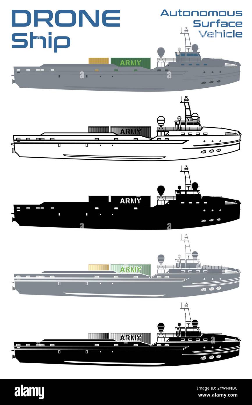 Military Unmanned Surface Vessel USV drone USA vector illustration ...