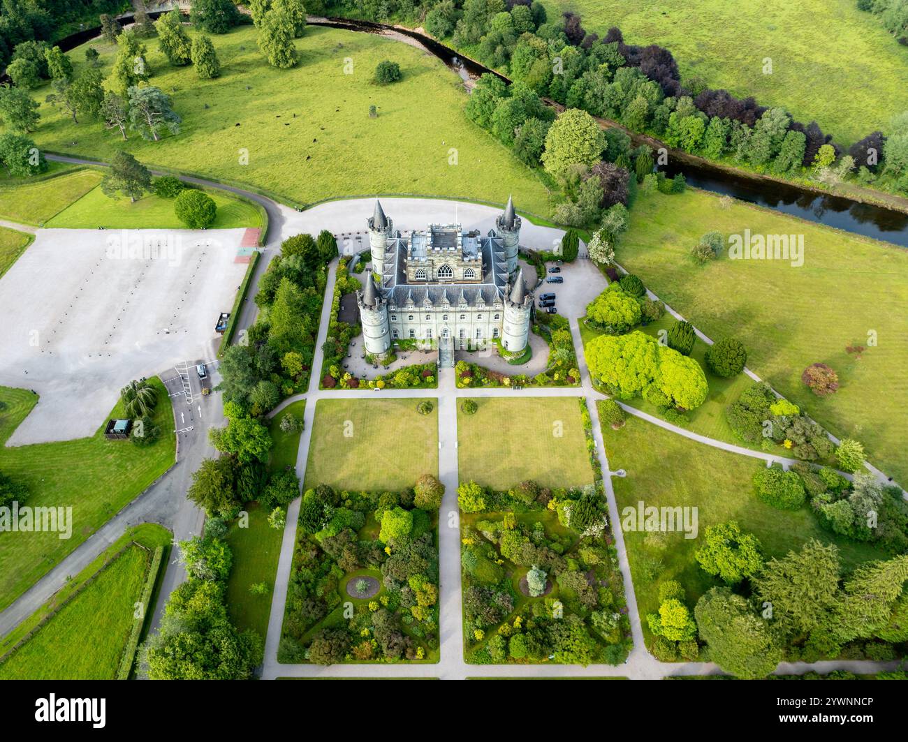 Aerial view of Inveraray Castle in Argyll and Bute. It is the seat of ...
