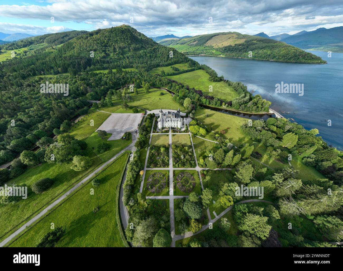 Aerial view of Inveraray Castle in Argyll and Bute. It is the seat of ...