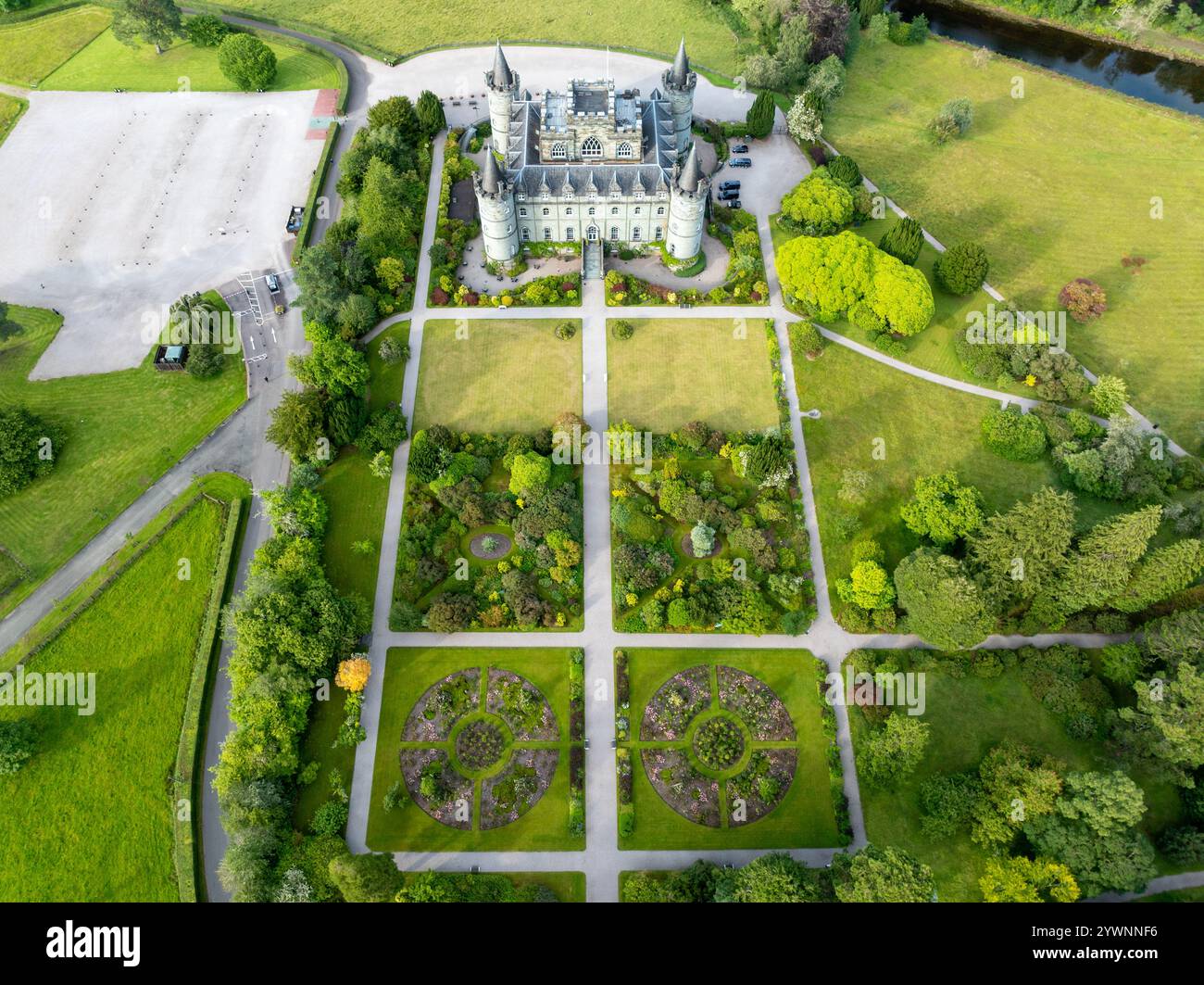 Aerial view of Inveraray Castle in Argyll and Bute. It is the seat of ...