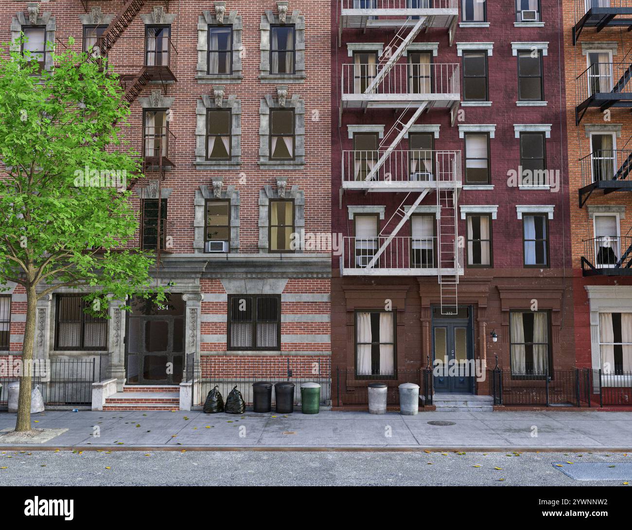 Facade of Manhattan apartment buildings in New York City, 3d render ...
