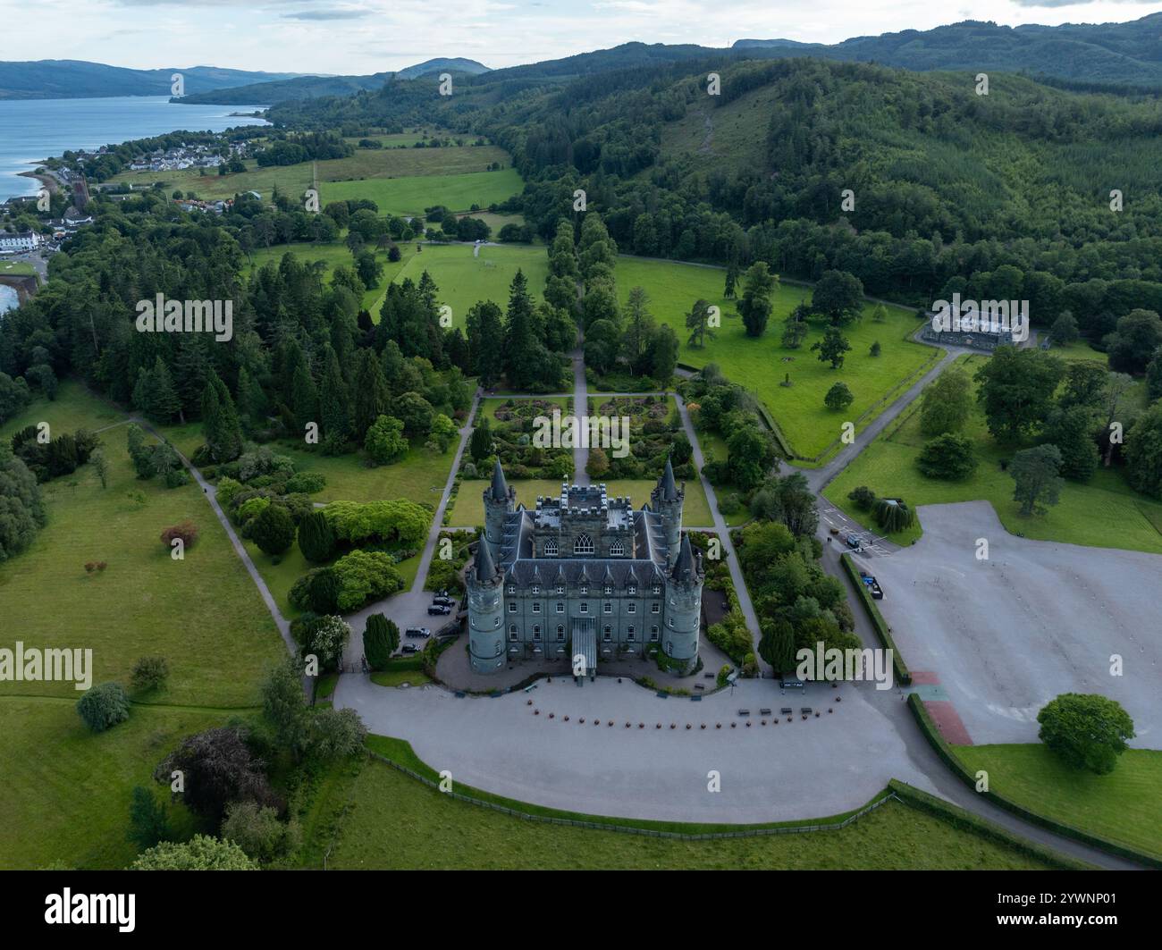 Aerial view of Inveraray Castle in Argyll and Bute. It is the seat of ...