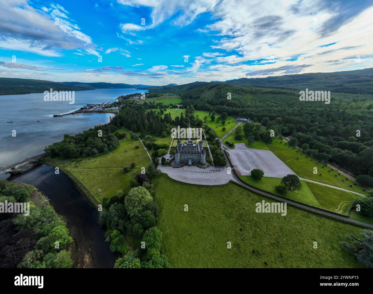 Aerial view of Inveraray Castle in Argyll and Bute. It is the seat of ...