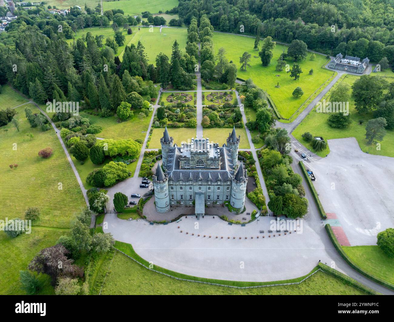 Aerial view of Inveraray Castle in Argyll and Bute. It is the seat of ...
