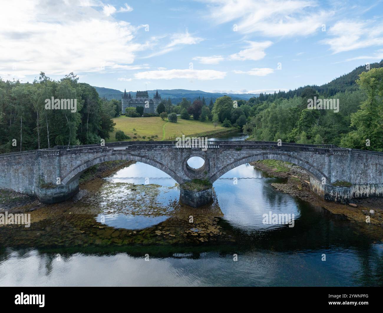 Aerial view of Loch Fyne and Aray Bridge seen from Inveraray in ...