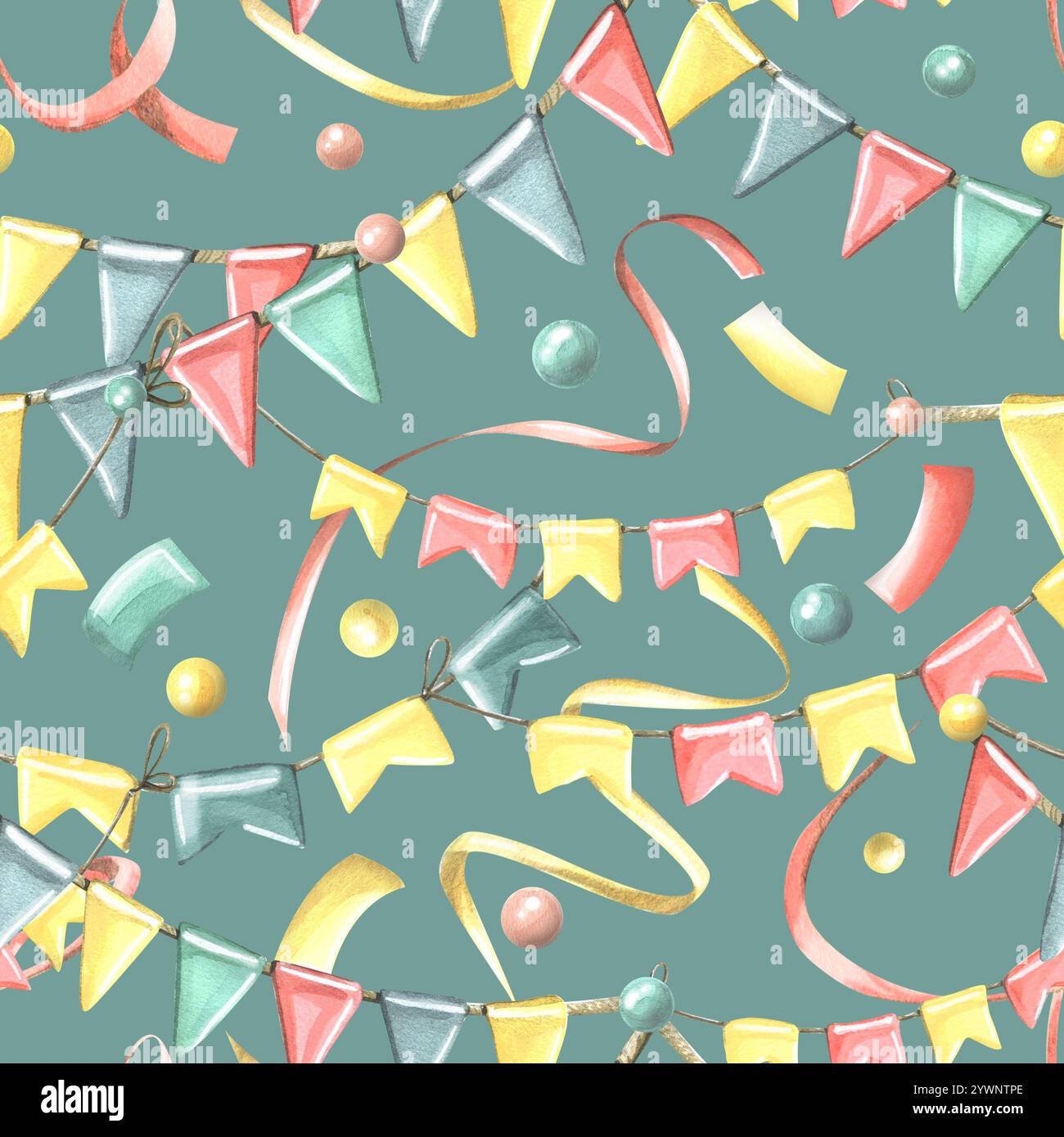 Hanging garlands with flags, confetti, ribbons and serpentine ...