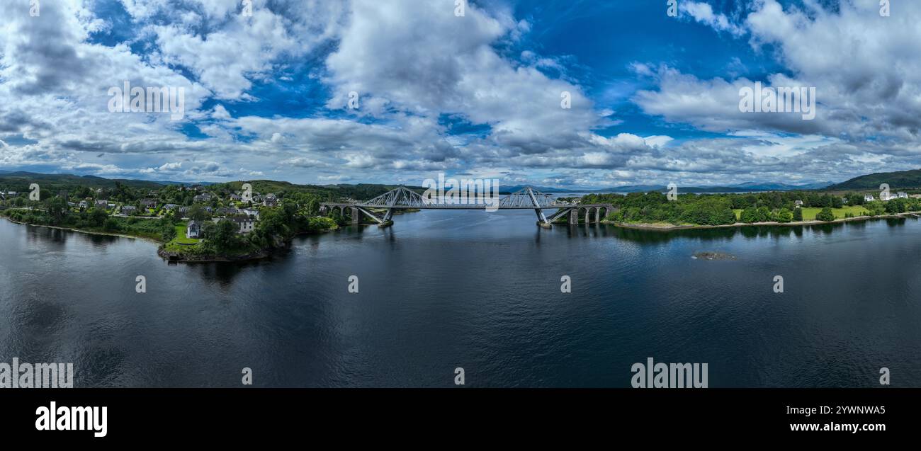 Aerial view of the Connel Bridge near Oban, Scotland. Connel Bridge is ...