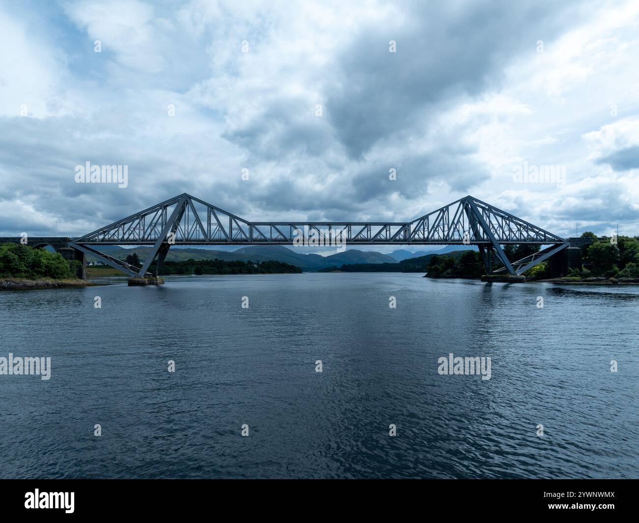 Aerial view of the Connel Bridge near Oban, Scotland. Connel Bridge is ...