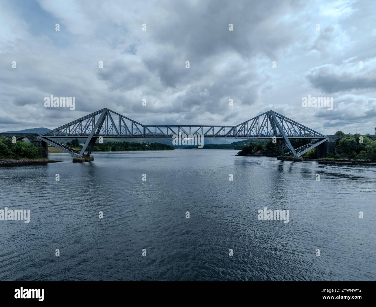 Aerial view of the Connel Bridge near Oban, Scotland. Connel Bridge is ...