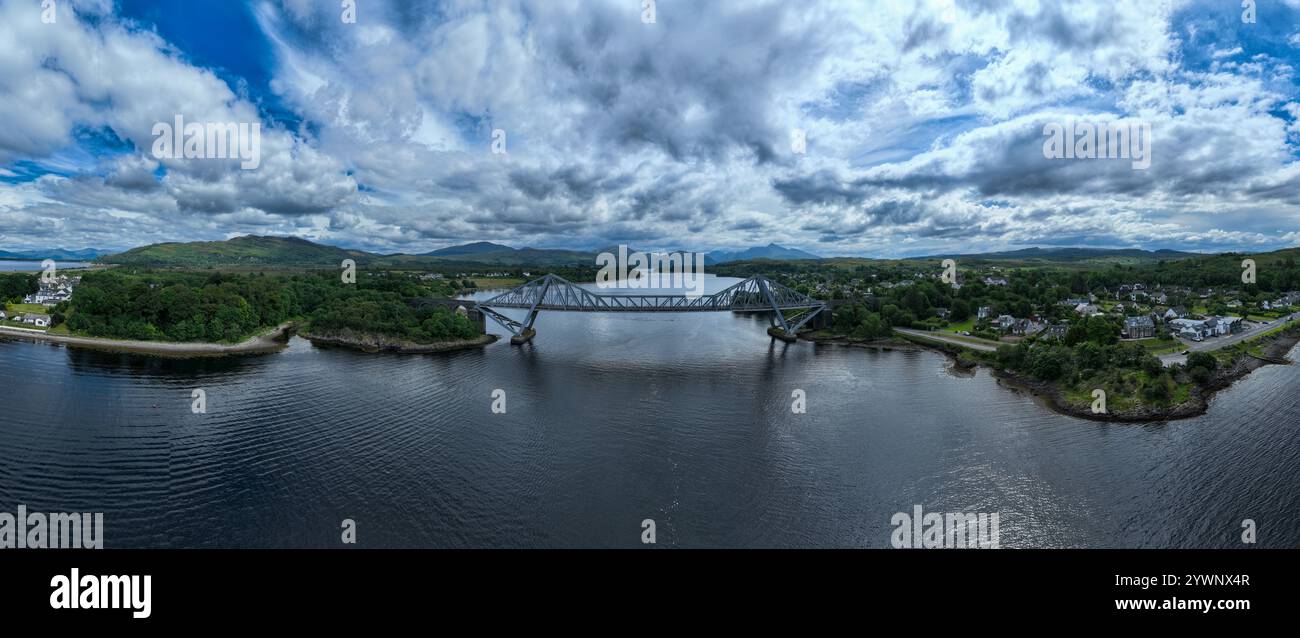 Aerial view of the Connel Bridge near Oban, Scotland. Connel Bridge is ...