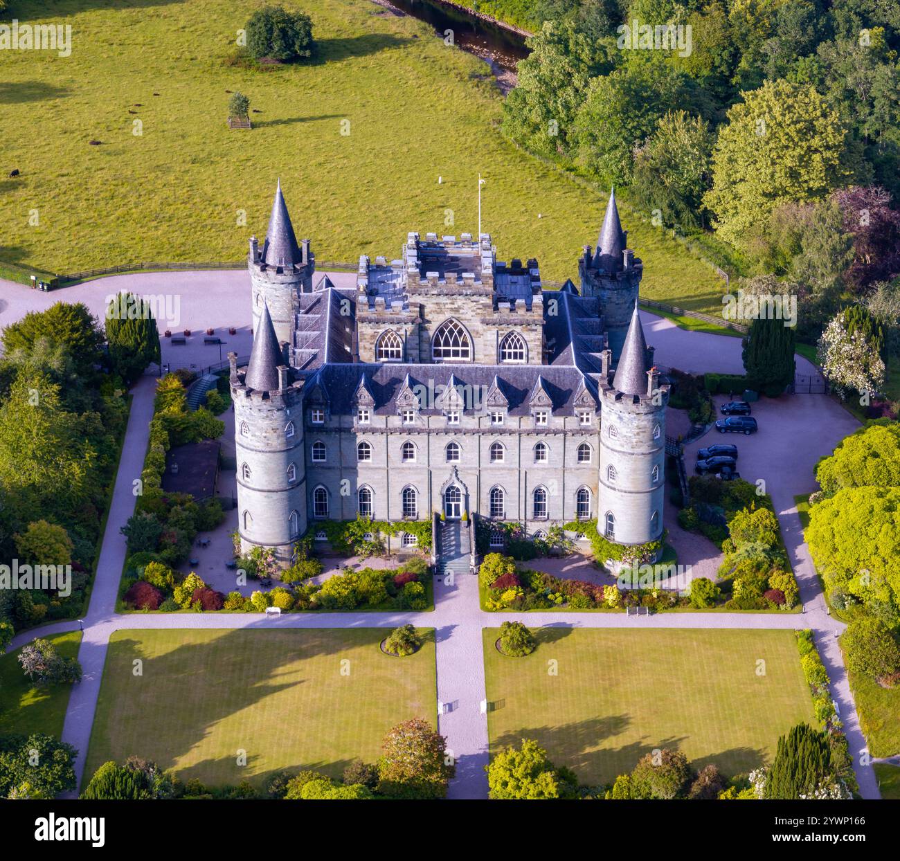 Aerial view of Inveraray Castle in Argyll and Bute. It is the seat of ...