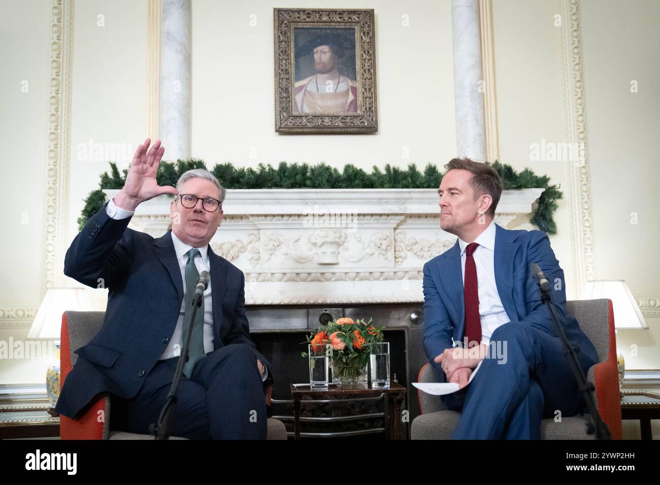 Prime Minister Sir Keir Starmer (left) speaking to tv presenter Simon ...