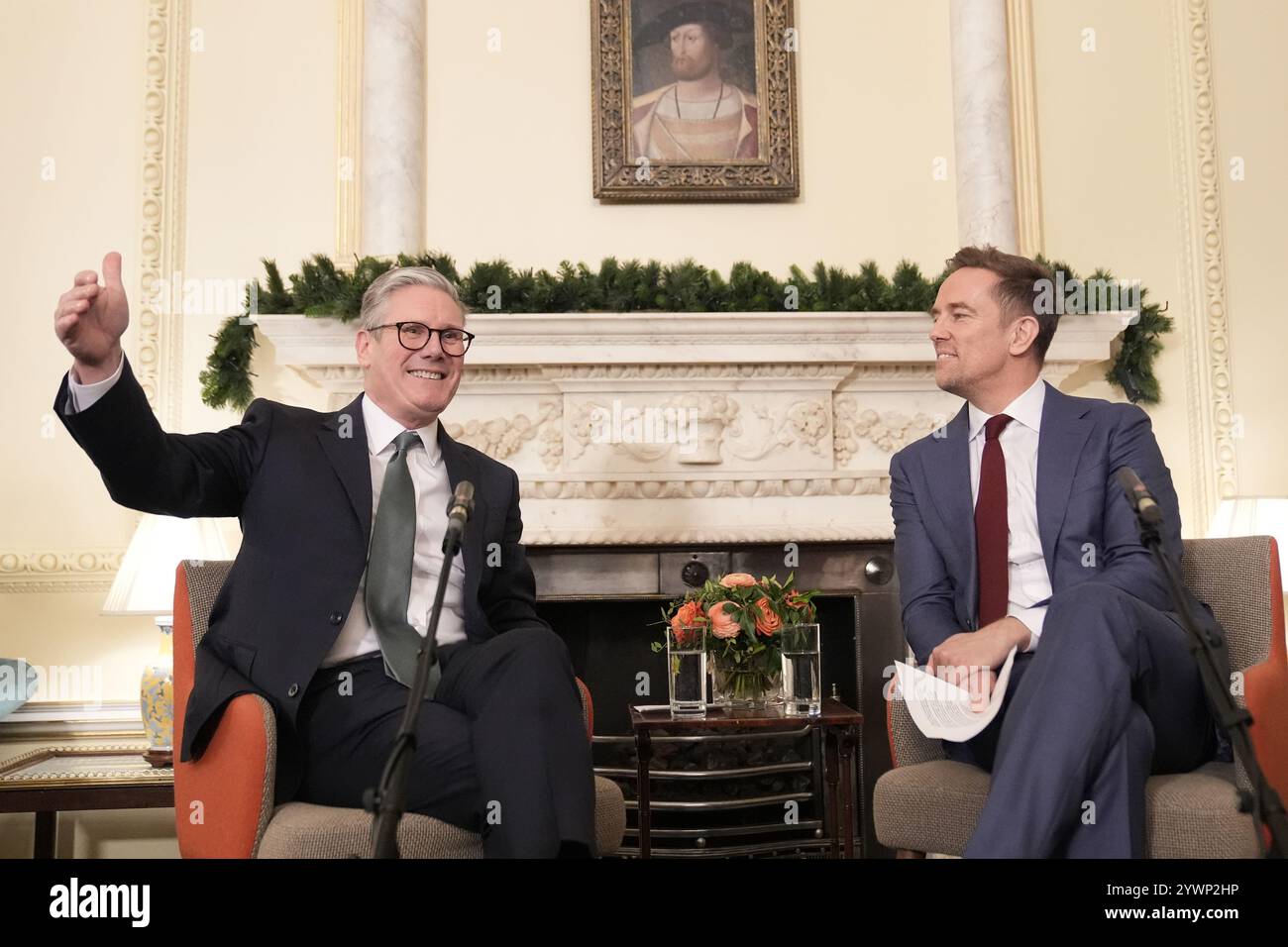 Prime Minister Sir Keir Starmer (left) speaking to tv presenter Simon ...