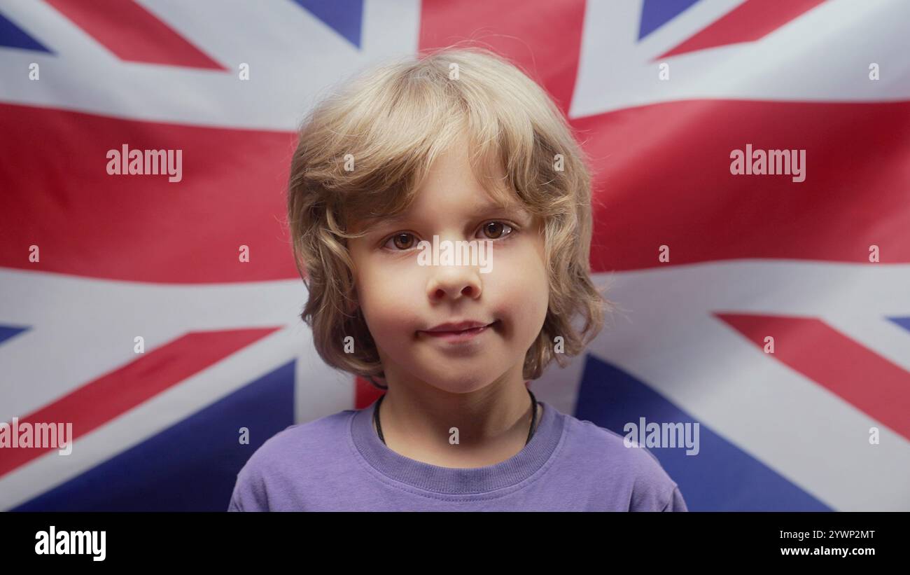Happy English Little Boy Patriot Kid, Great Britain National Flag ...